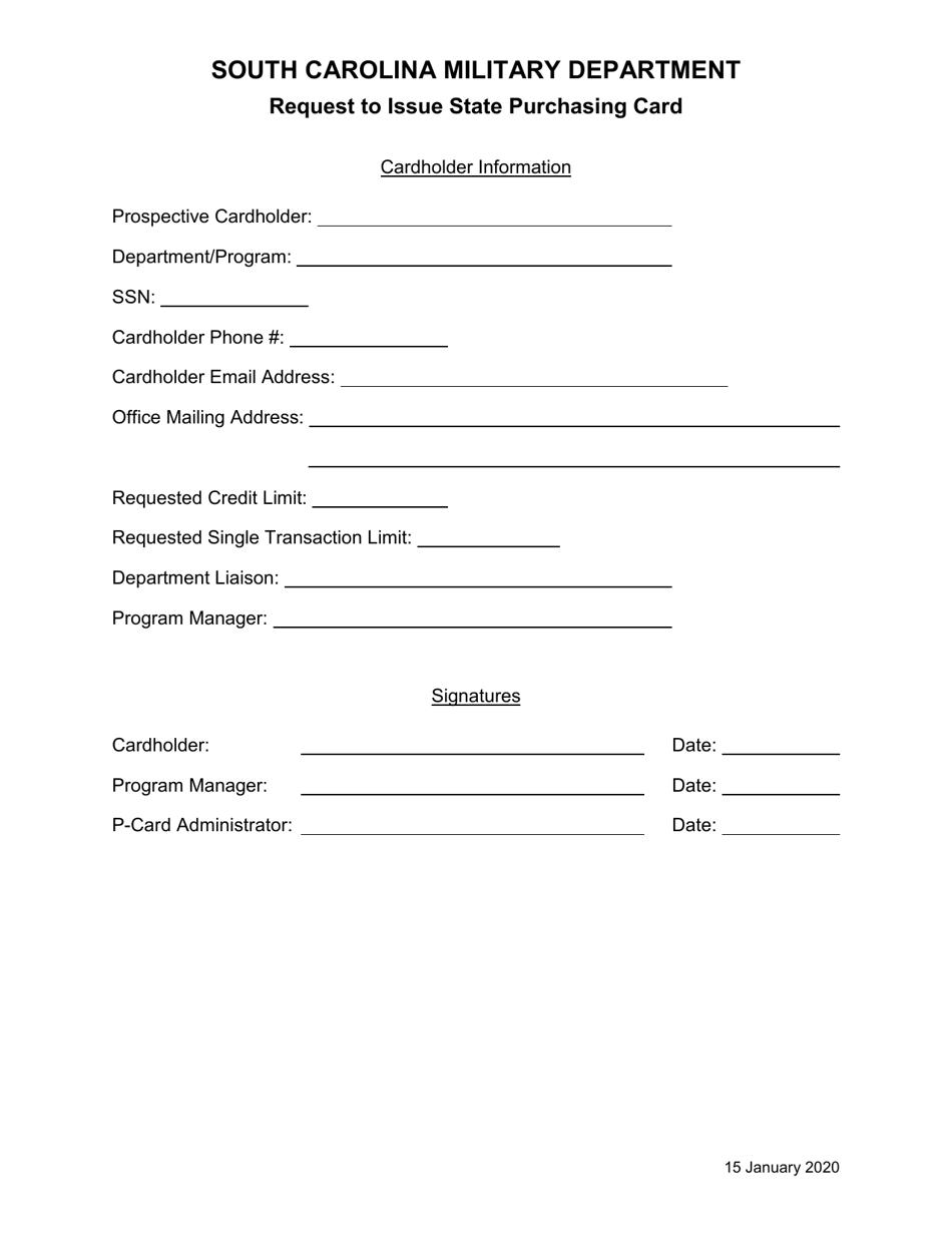 South Carolina Request to Issue State Purchasing Card - Fill Out, Sign ...