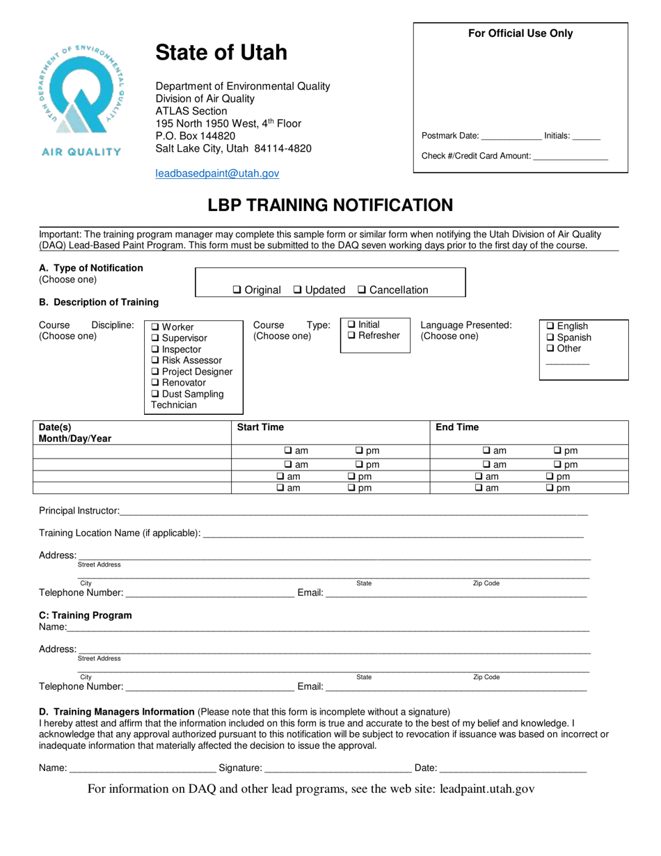Utah Lbp Training Notification - Fill Out, Sign Online and Download PDF ...
