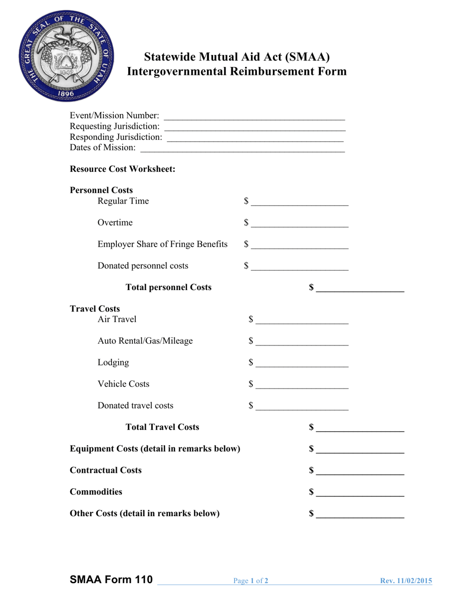 SMAA Form 110 - Fill Out, Sign Online and Download Printable PDF, Utah ...
