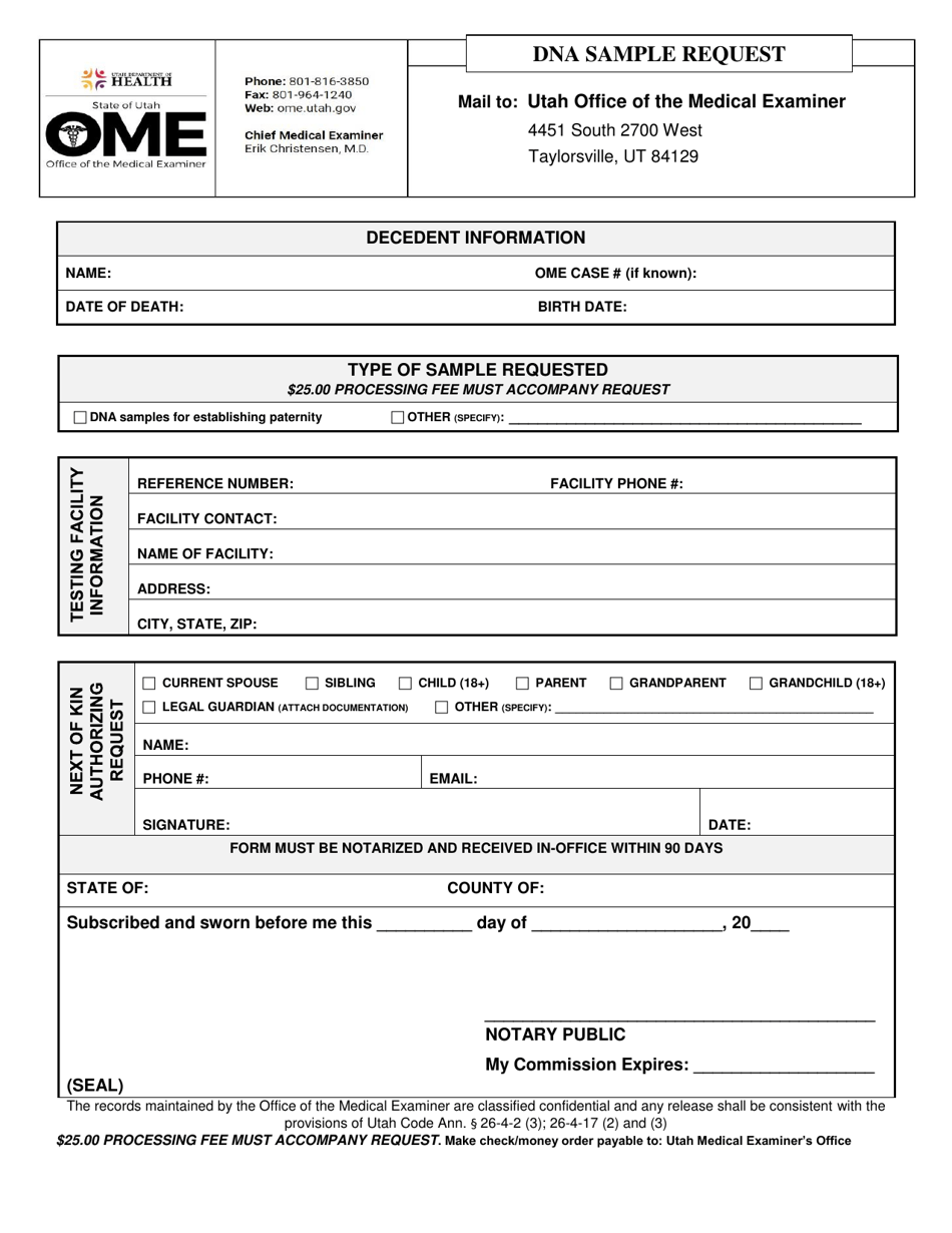 Utah Dna Sample Request - Fill Out, Sign Online and Download PDF ...
