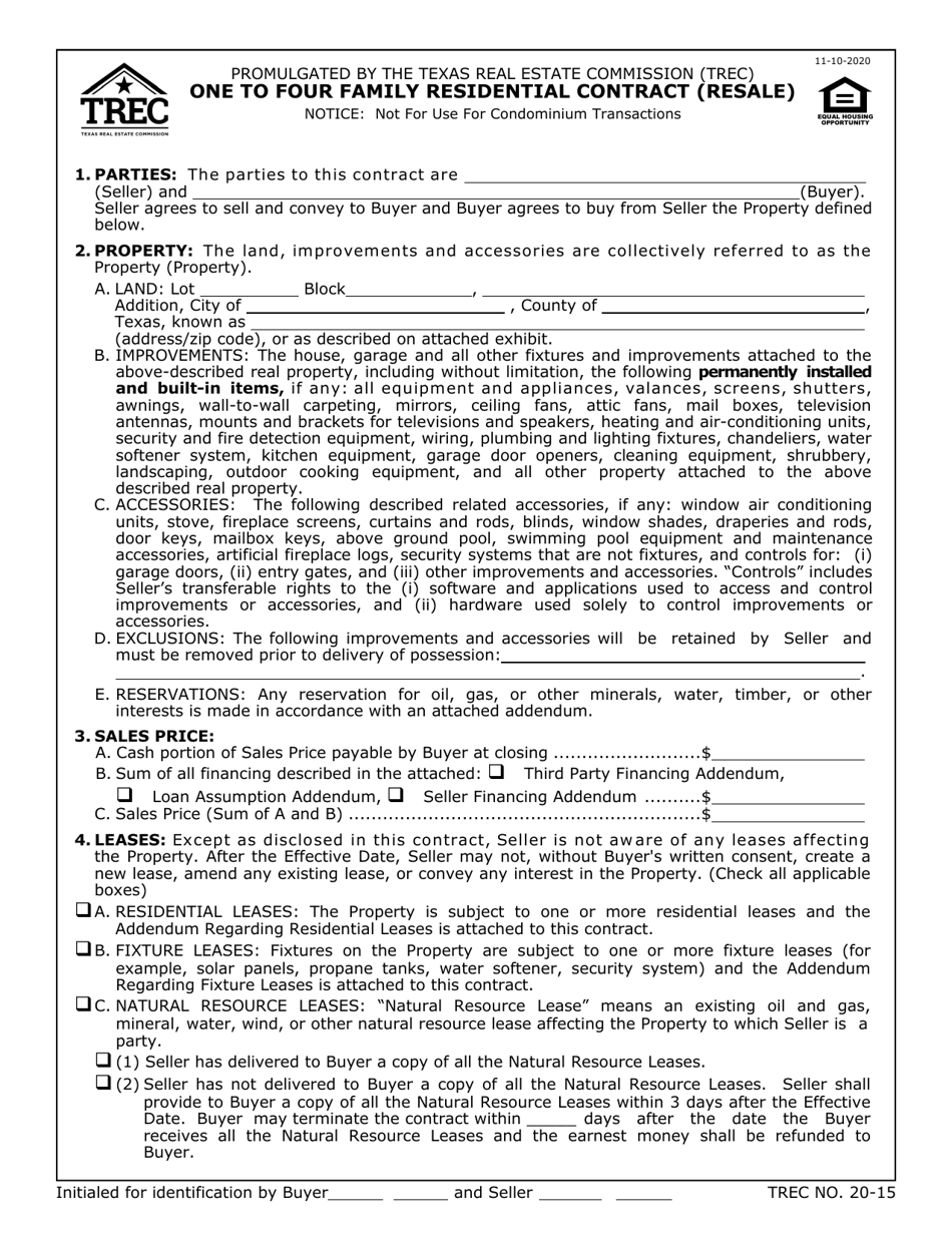 TREC Form 20-15 - Fill Out, Sign Online and Download Fillable PDF ...