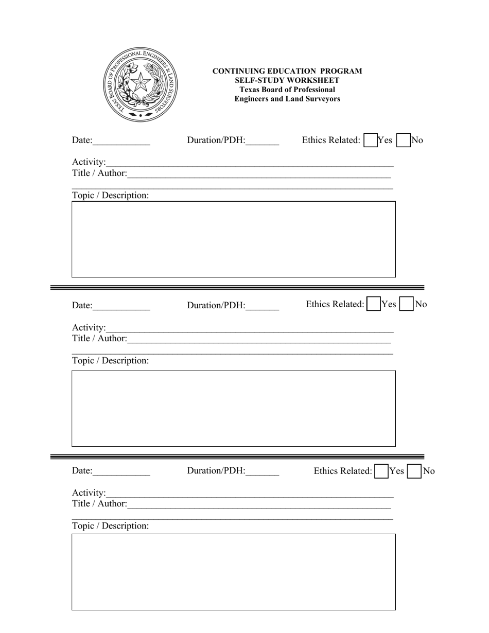 Texas Continuing Education Program Self-study Worksheet - Fill Out ...