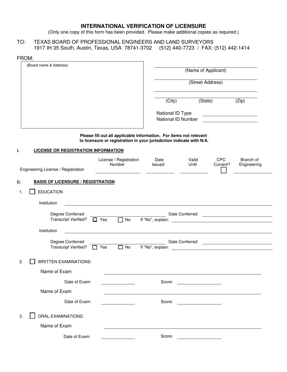 Texas International Verification of Licensure - Fill Out, Sign Online ...