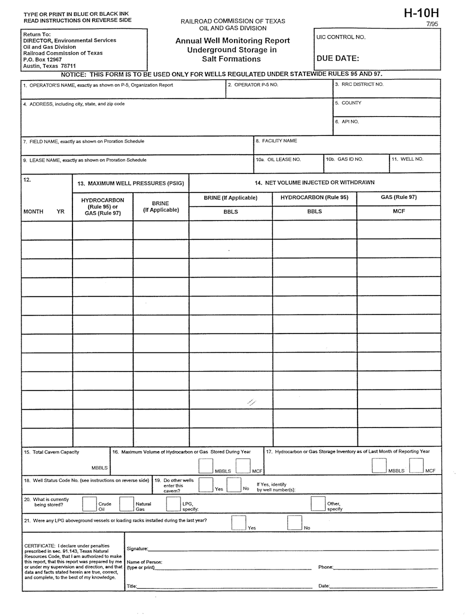 Form H-10H - Fill Out, Sign Online and Download Printable PDF, Texas ...