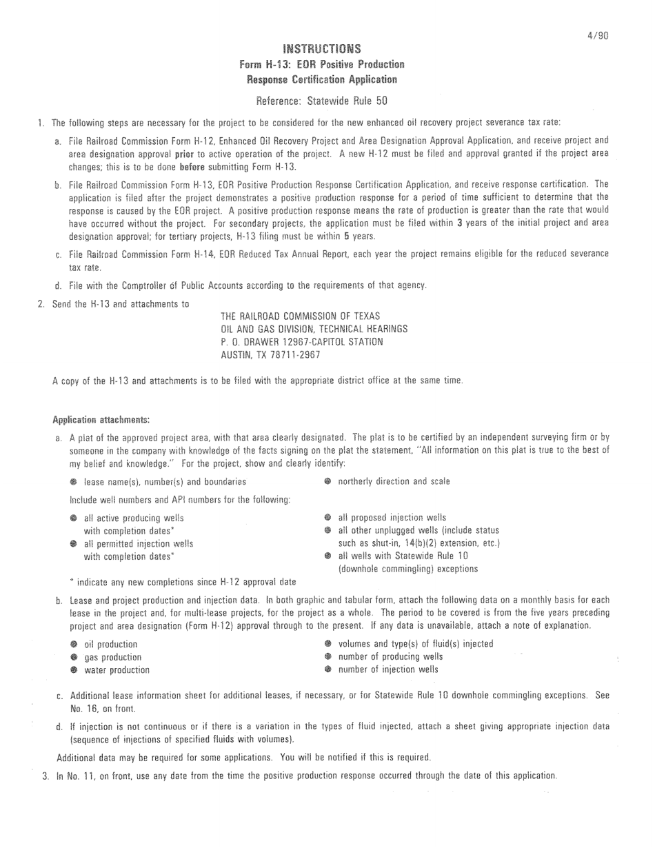 Download Instructions for Form H-13 Eor Positive Production Response ...