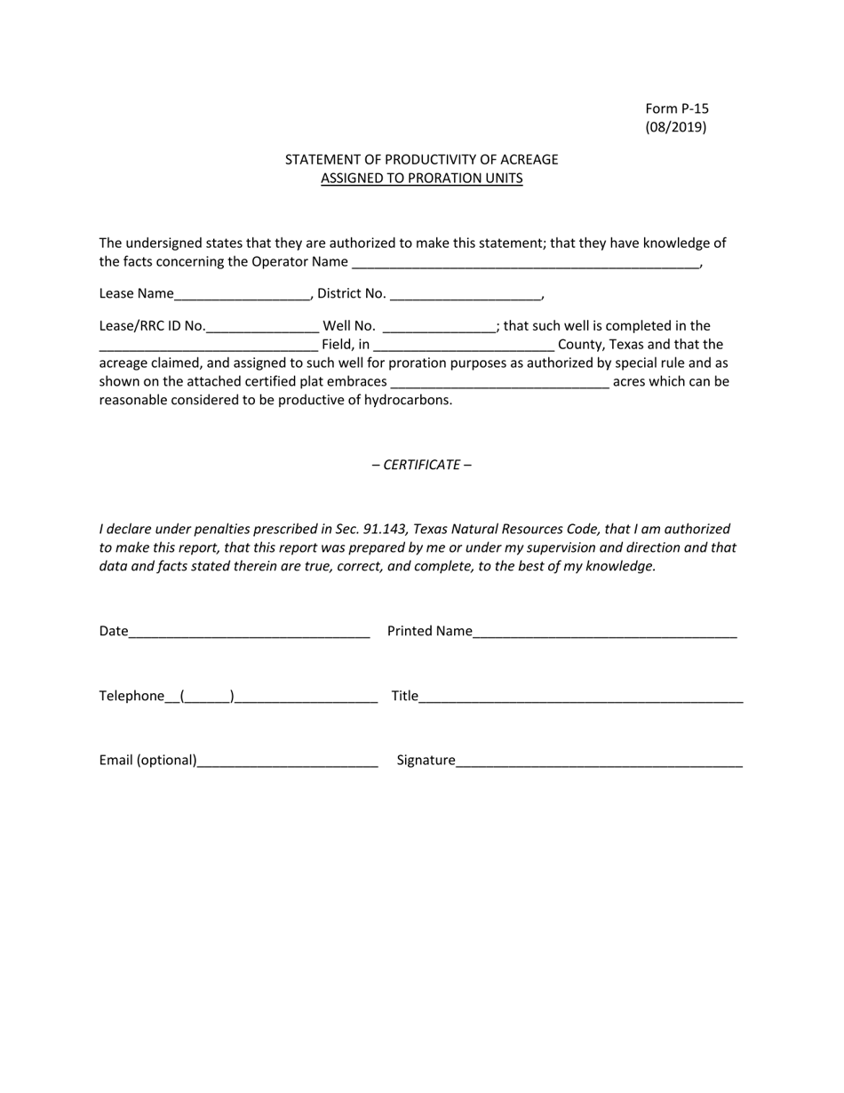 Form P-15 - Fill Out, Sign Online and Download Fillable PDF, Texas ...