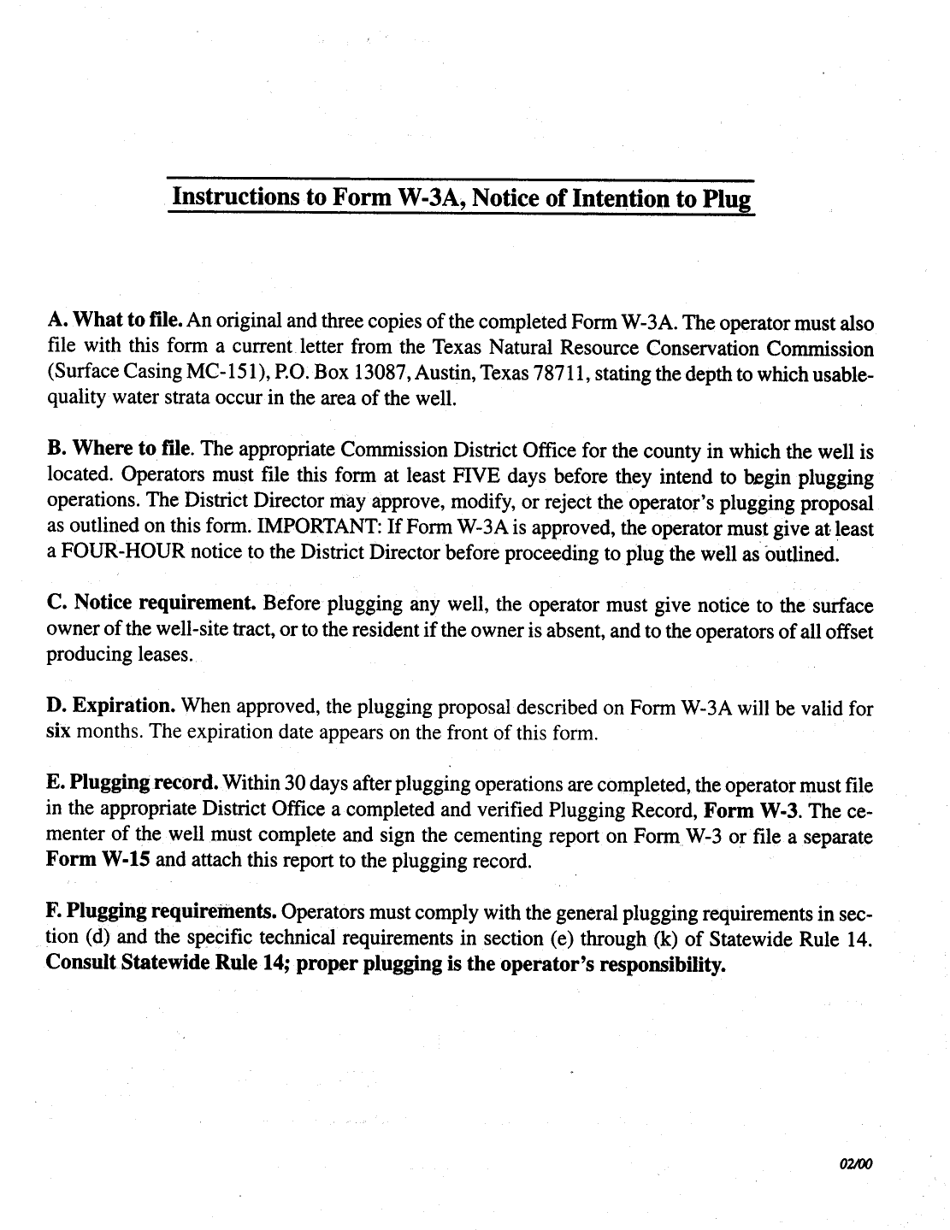 Download Instructions for Form W-3A Notice of Intention to Plug and ...
