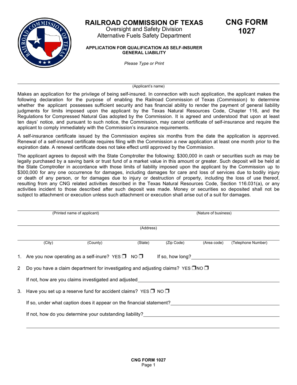 CNG Form 1027 - Fill Out, Sign Online and Download Fillable PDF, Texas ...