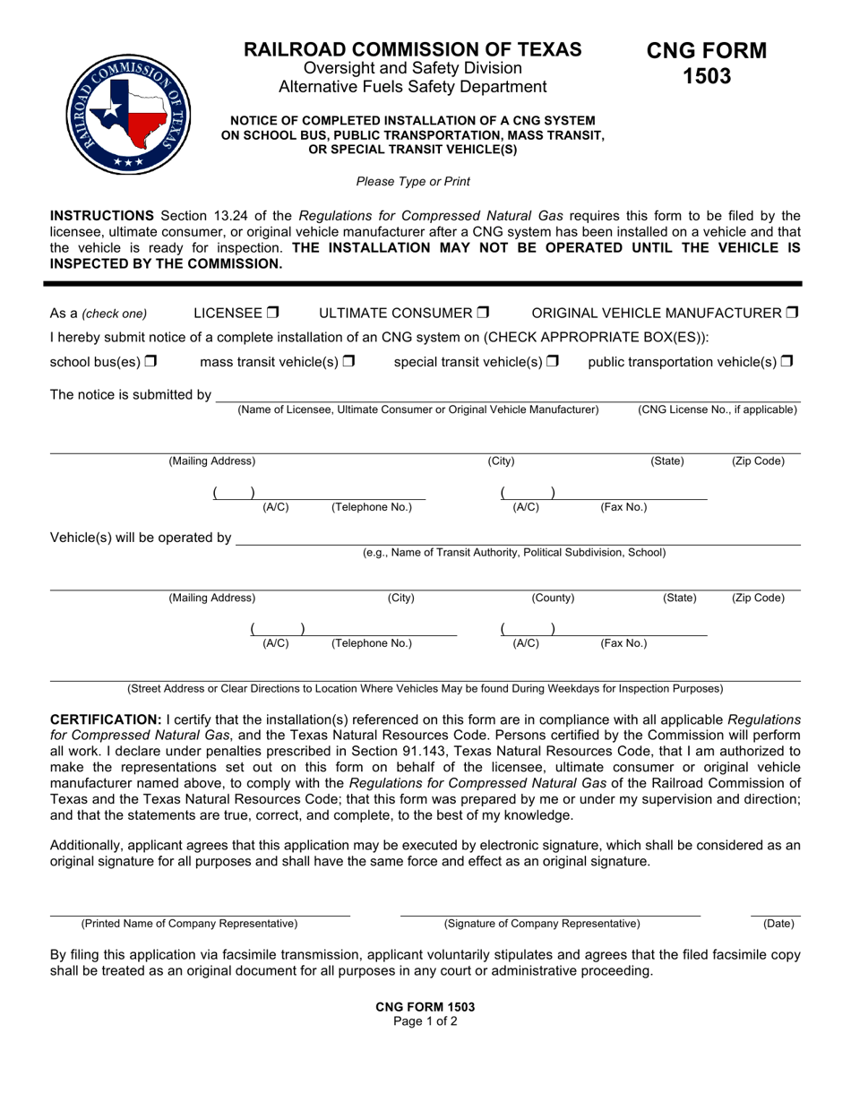 CNG Form 1503 - Fill Out, Sign Online and Download Fillable PDF, Texas ...