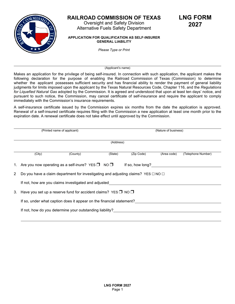 LNG Form 2027 - Fill Out, Sign Online and Download Fillable PDF, Texas ...