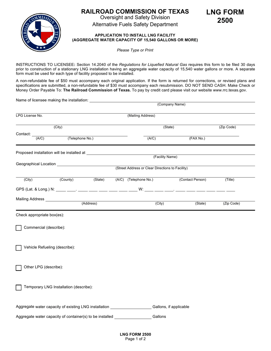 LNG Form 2500 - Fill Out, Sign Online and Download Fillable PDF, Texas ...