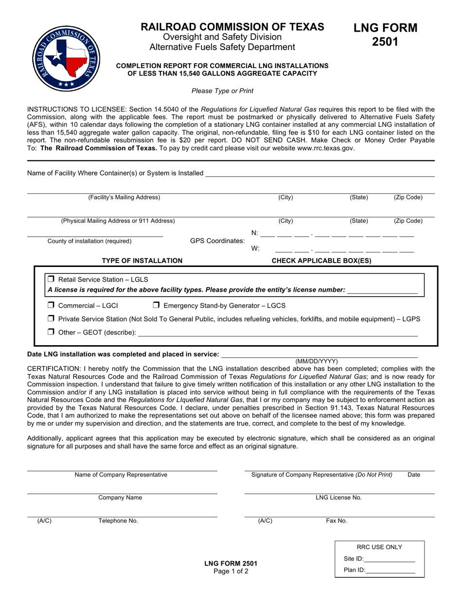 LNG Form 2501 - Fill Out, Sign Online and Download Fillable PDF, Texas ...