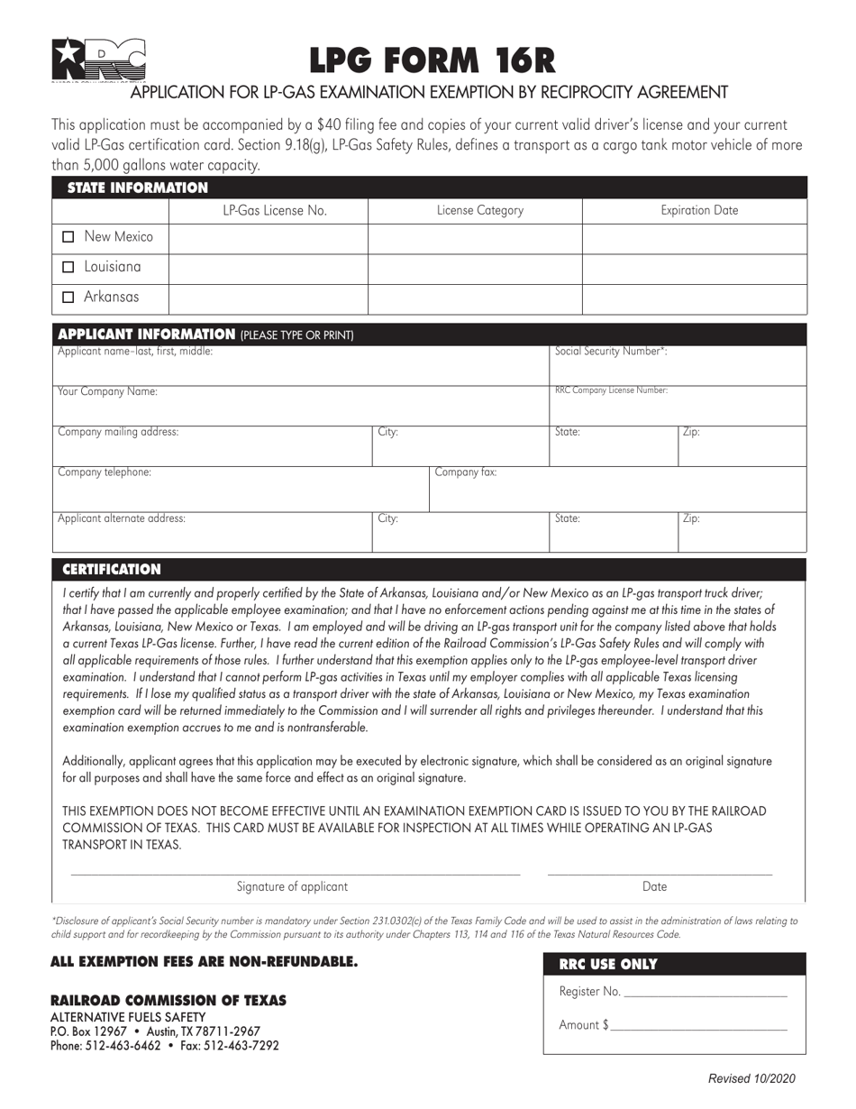 LPG Form 16R - Fill Out, Sign Online and Download Fillable PDF, Texas ...