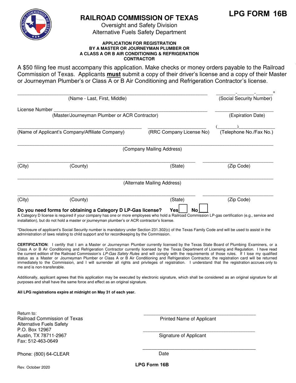 LPG Form 16B - Fill Out, Sign Online and Download Fillable PDF, Texas ...