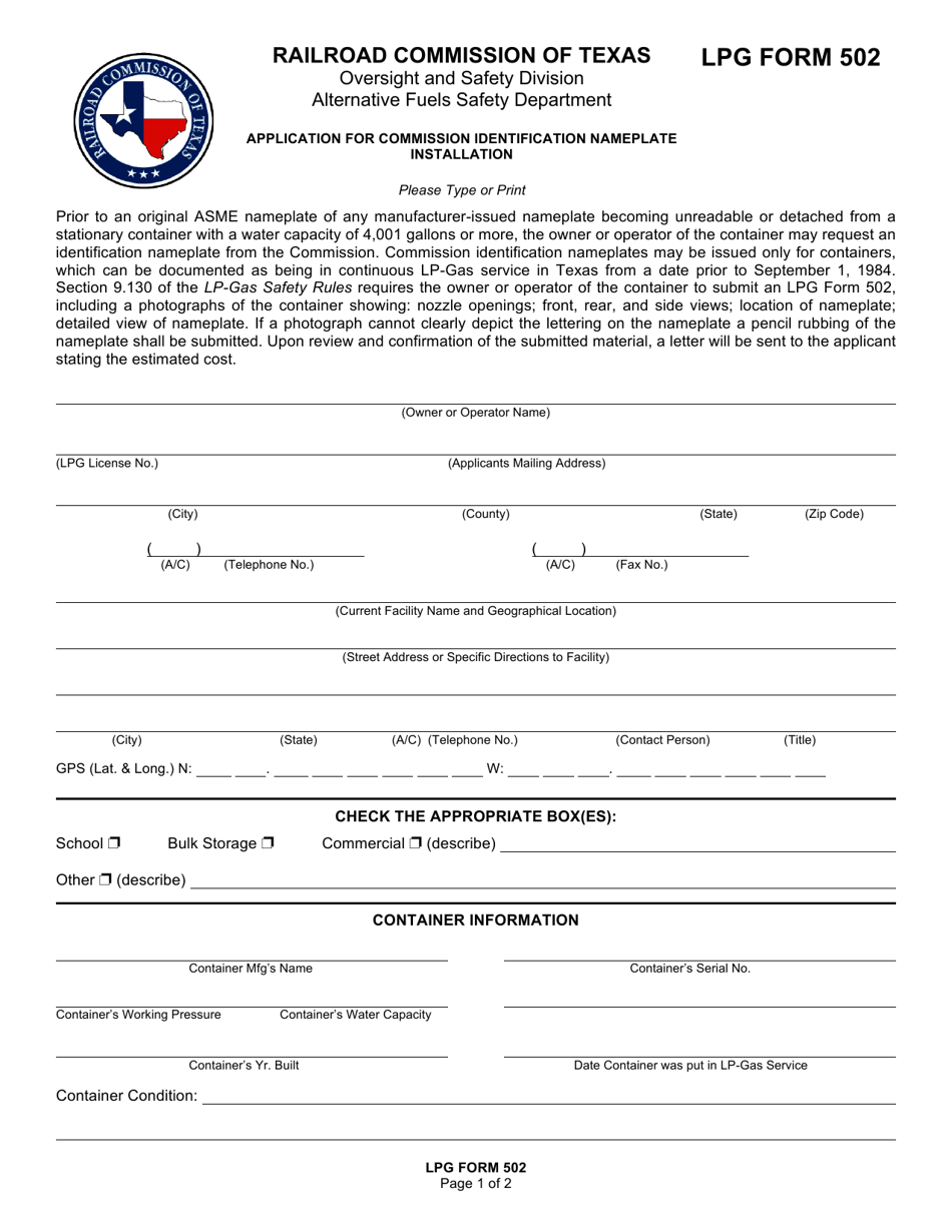 LPG Form 502 - Fill Out, Sign Online and Download Fillable PDF, Texas | Templateroller