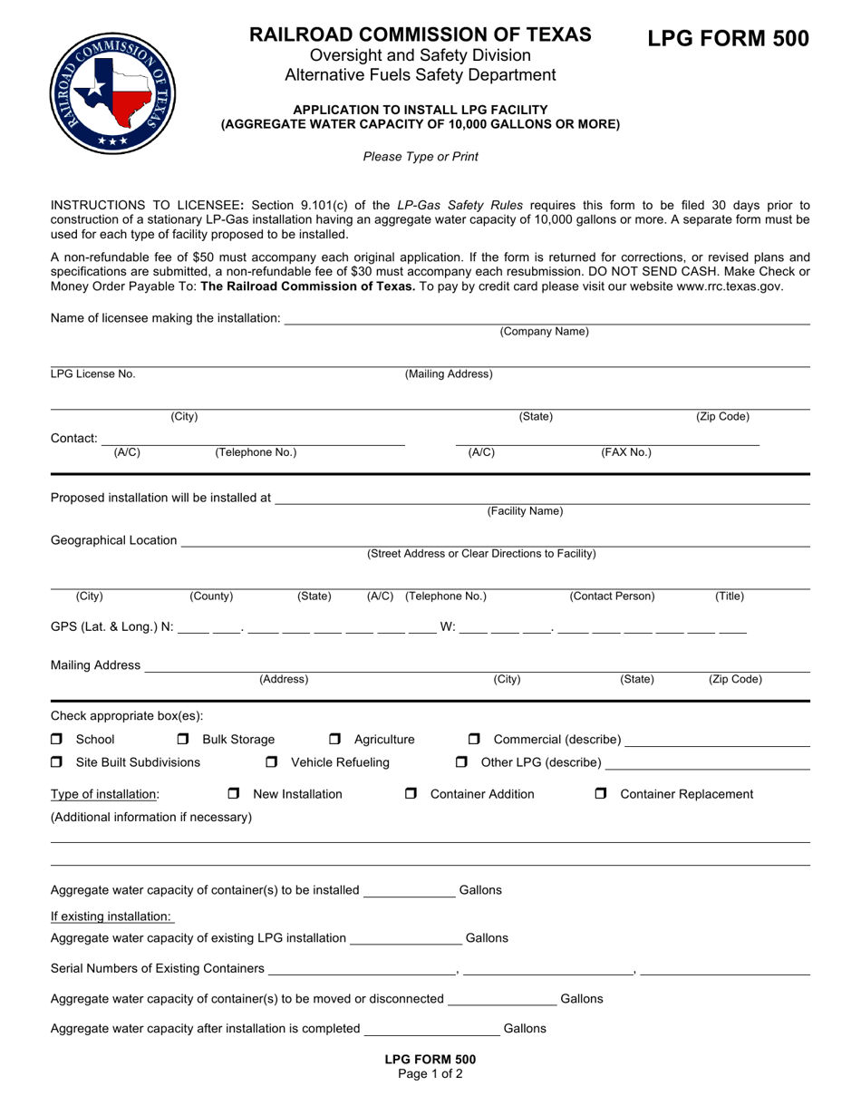 LPG Form 500 - Fill Out, Sign Online and Download Fillable PDF, Texas ...