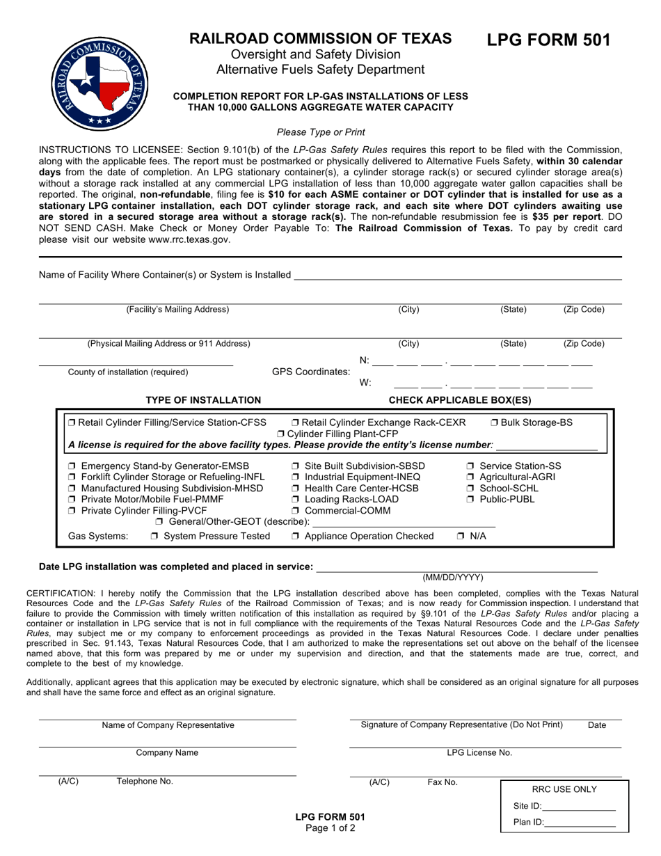 LPG Form 501 - Fill Out, Sign Online and Download Fillable PDF, Texas ...
