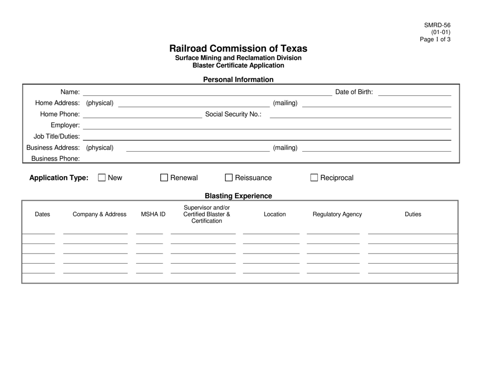 Form SMRD-56 - Fill Out, Sign Online and Download Printable PDF, Texas ...