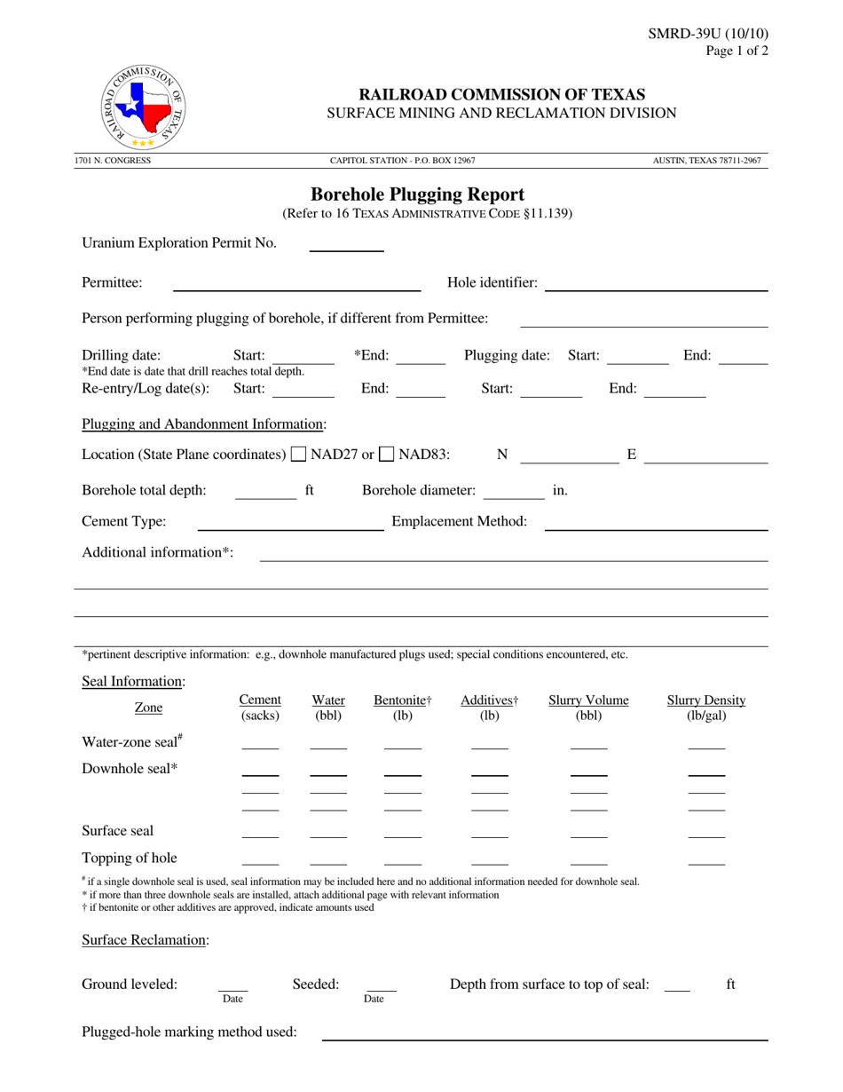 Form SMRD-39U - Fill Out, Sign Online and Download Printable PDF, Texas ...