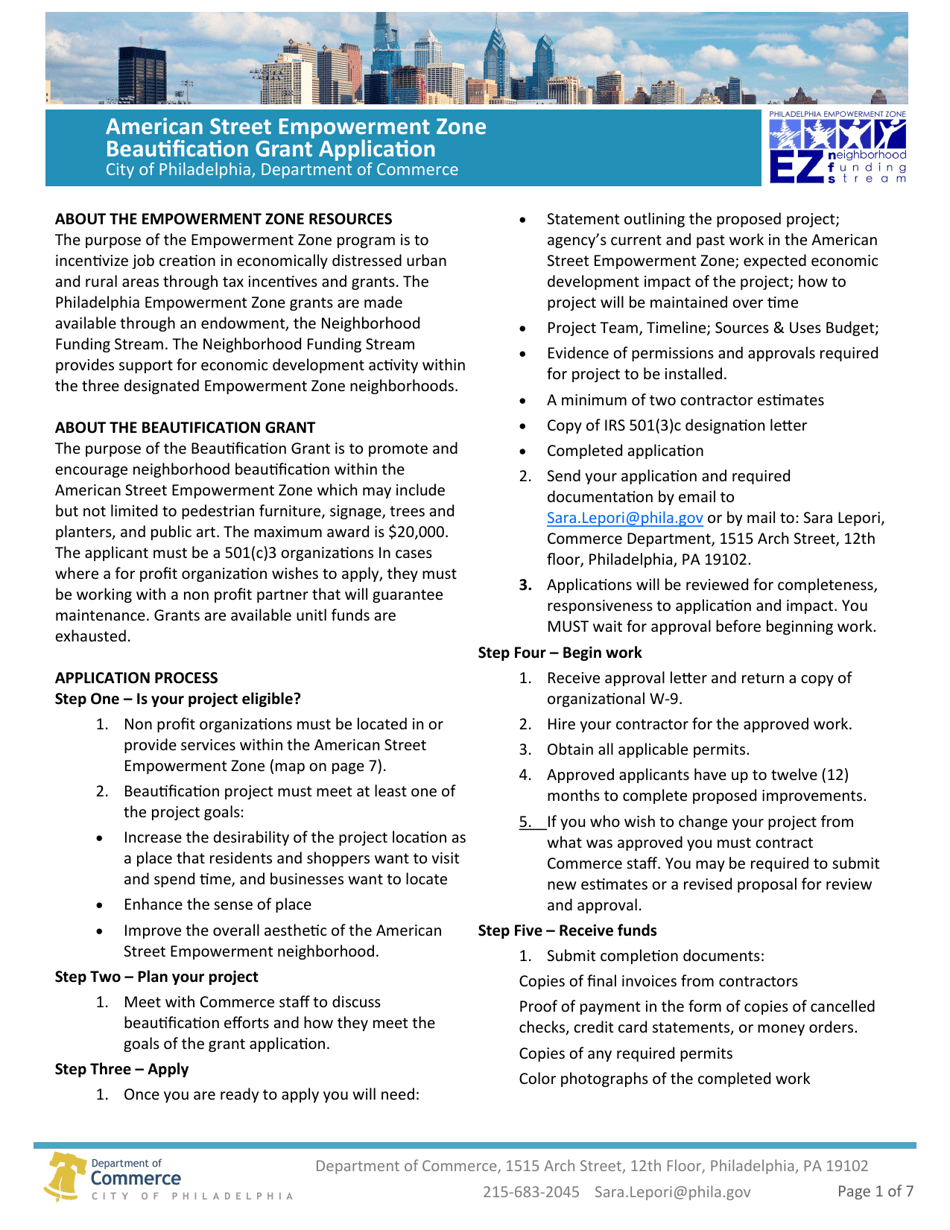 City of Philadelphia, Pennsylvania American Street Empowerment Zone ...