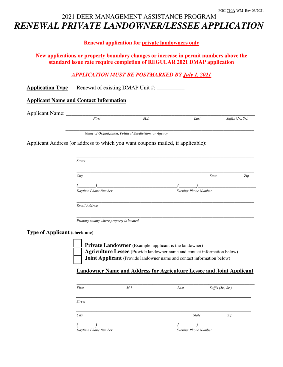 Form PGC-710A-WM - 2021 - Fill Out, Sign Online and Download Fillable ...