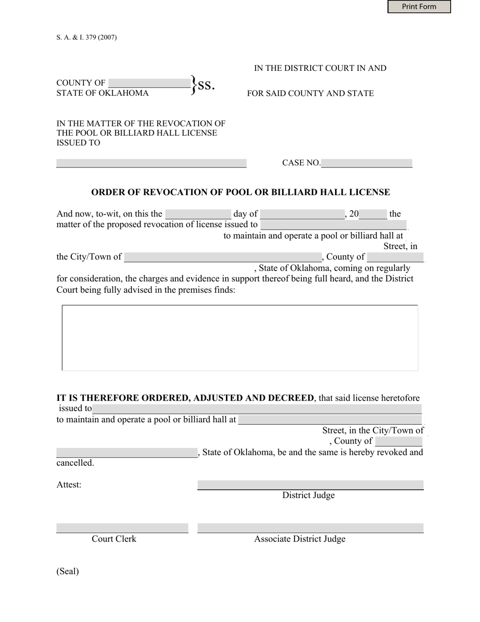 Form S.A.& I.379 - Fill Out, Sign Online and Download Fillable PDF ...