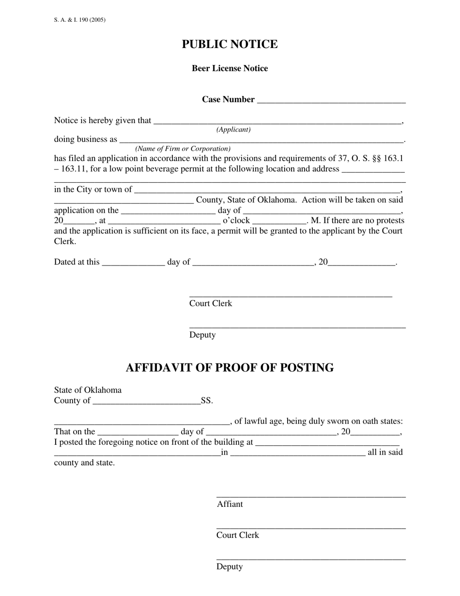 Form S.A.& I.190 - Fill Out, Sign Online and Download Printable PDF ...