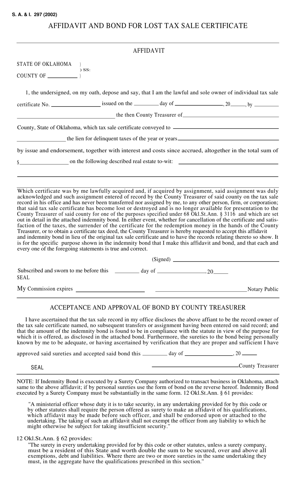 Form S.A.& I.297 - Fill Out, Sign Online and Download Printable PDF ...