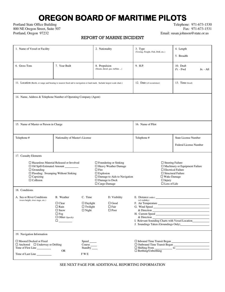 Oregon Report of Marine Incident - Fill Out, Sign Online and Download ...