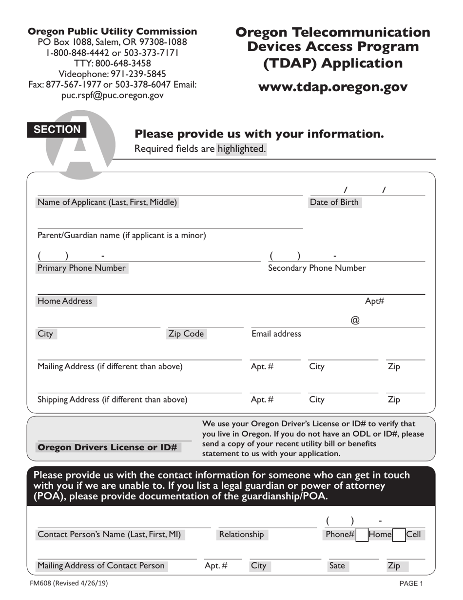 Form FM608 - Fill Out, Sign Online and Download Fillable PDF, Oregon ...