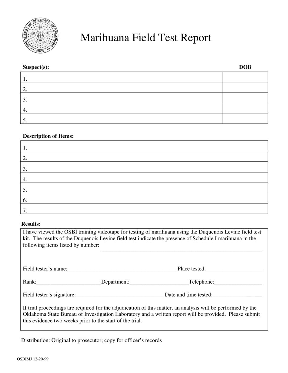 Oklahoma Marihuana Field Test Report - Fill Out, Sign Online and ...
