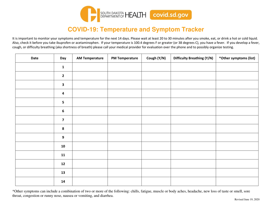 South Dakota Covid-19: Temperature and Symptom Tracker - Fill Out, Sign ...