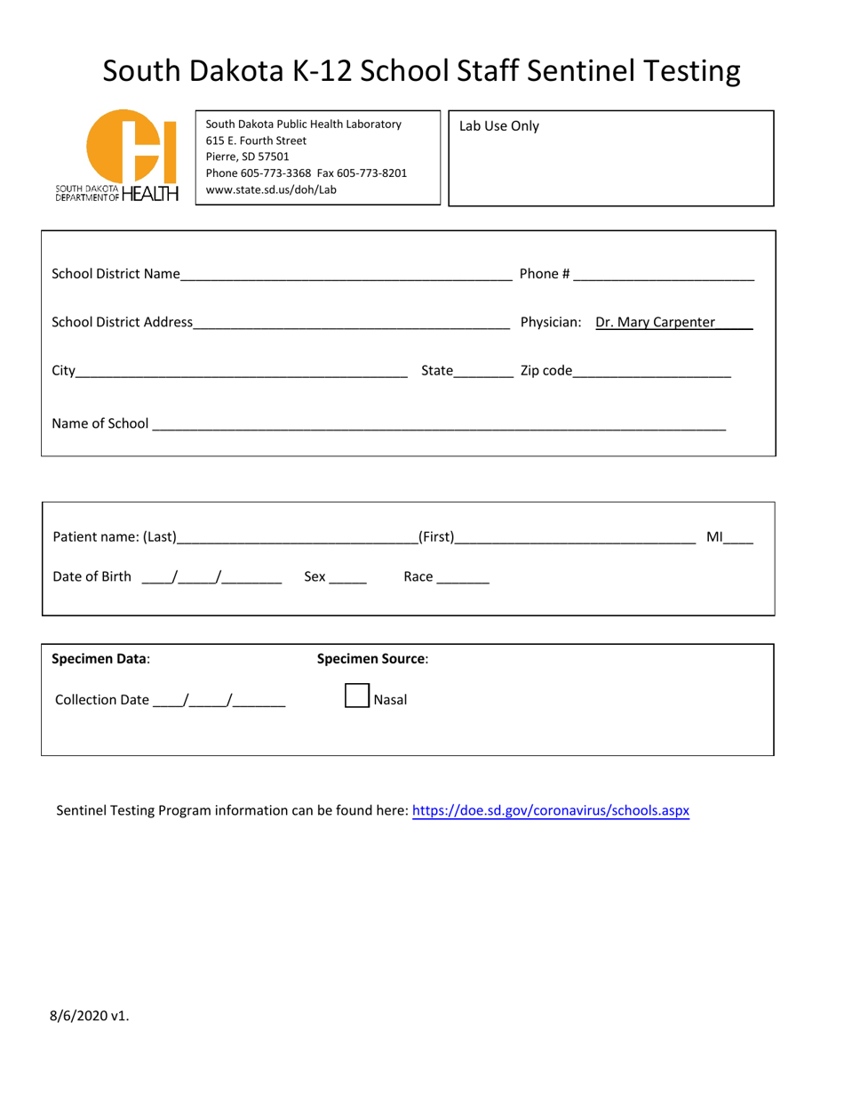 South Dakota South Dakota K-12 School Staff Sentinel Testing - Fill Out ...