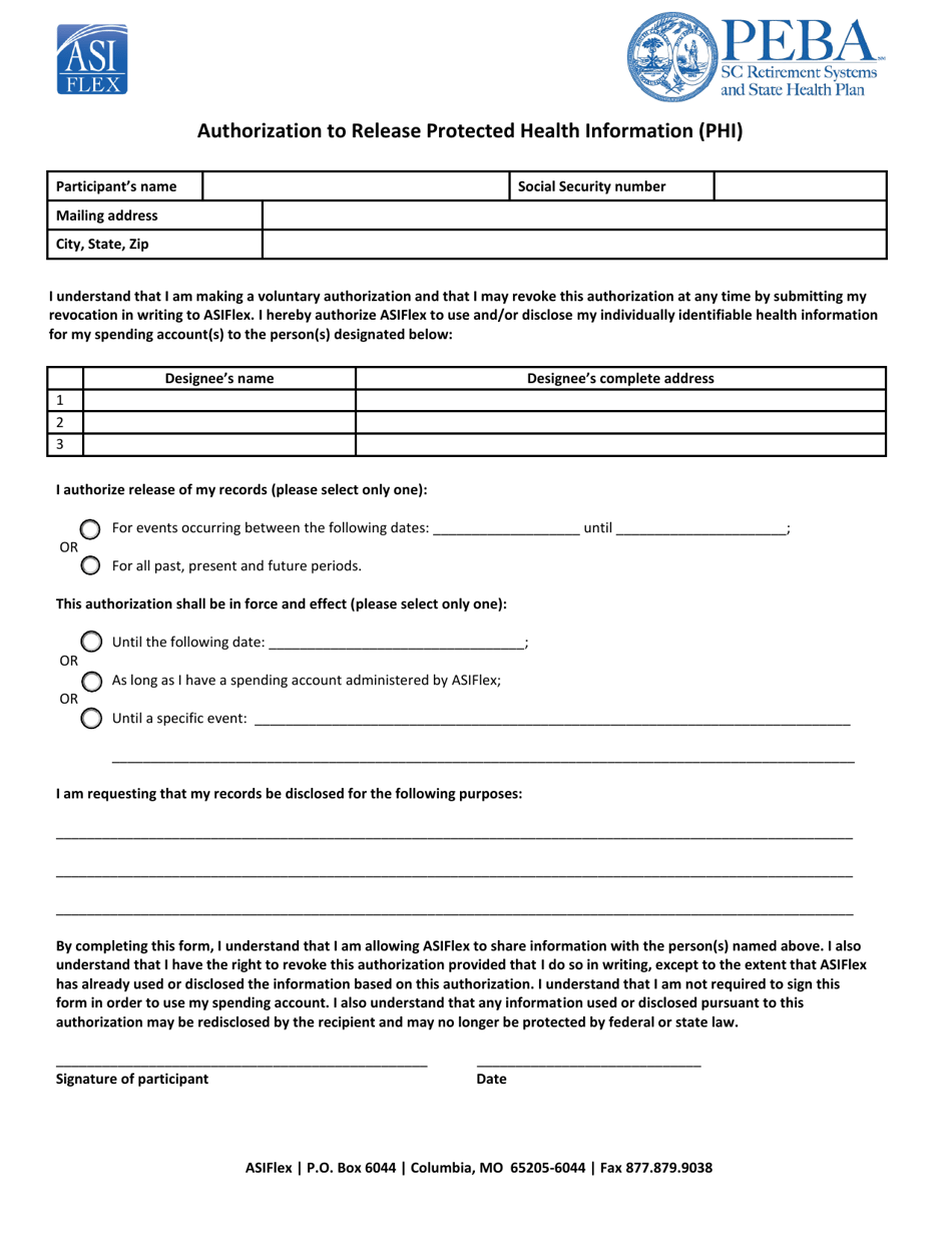 South Carolina Authorization to Release Protected Health Information (Phi) - Fill Out, Sign ...