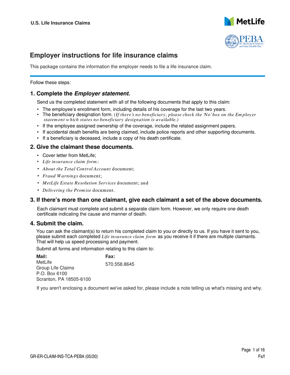 South Carolina Life Insurance Claim Form - Fill Out, Sign Online and ...
