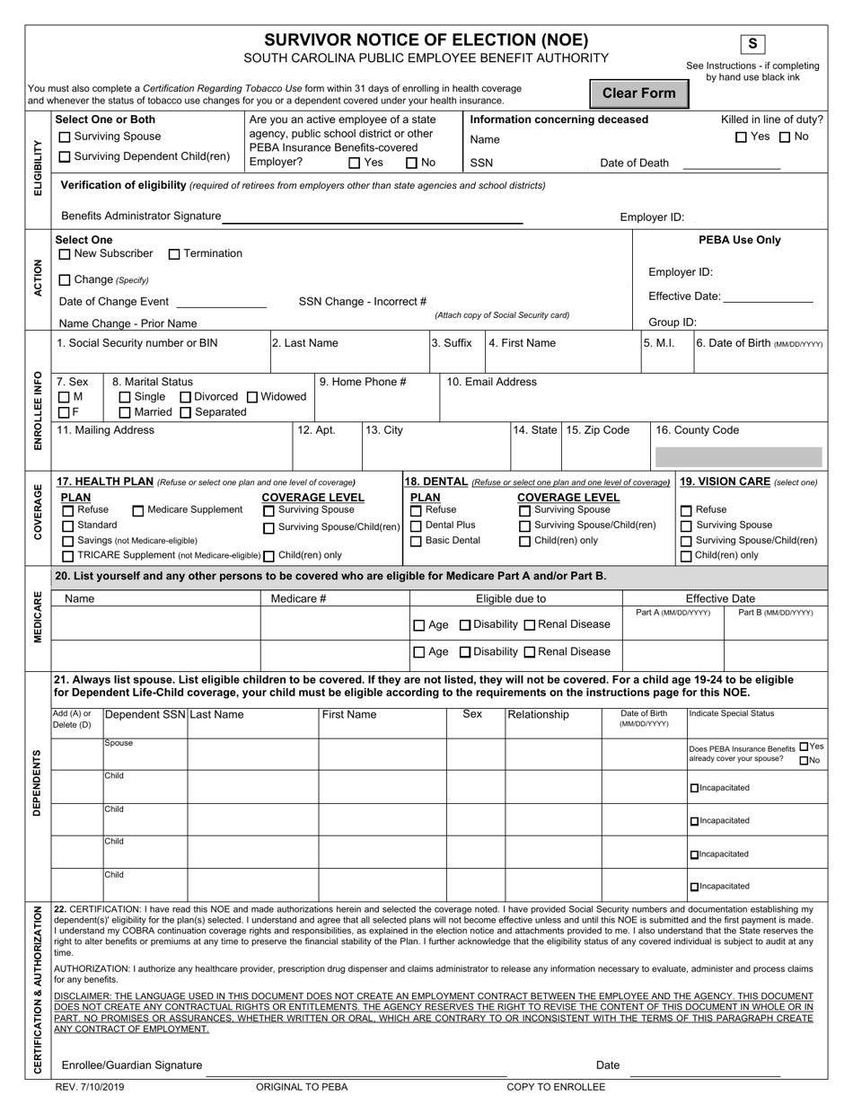 South Carolina Survivor Notice of Election (Noe) - Fill Out, Sign ...