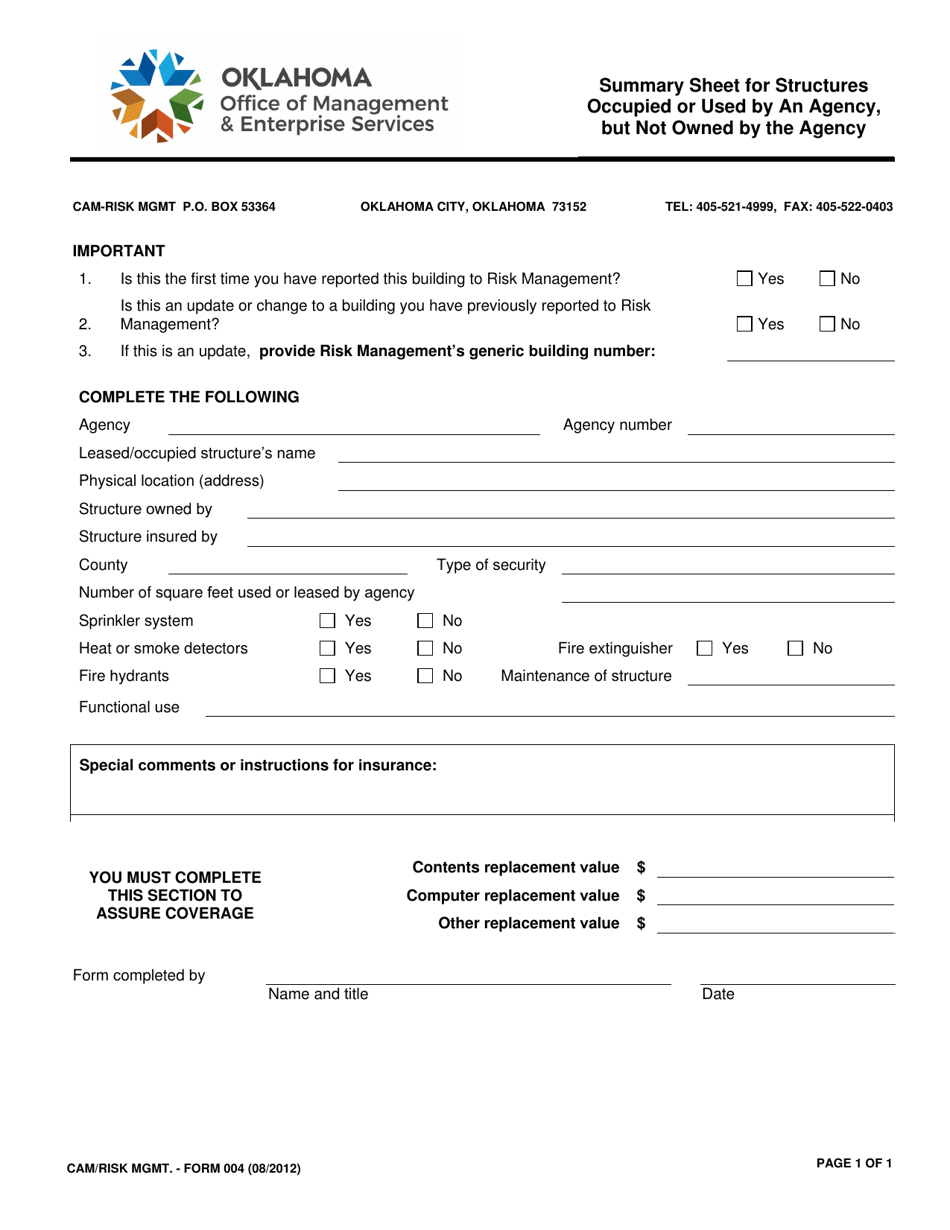 Form 004 - Fill Out, Sign Online and Download Fillable PDF, Oklahoma ...