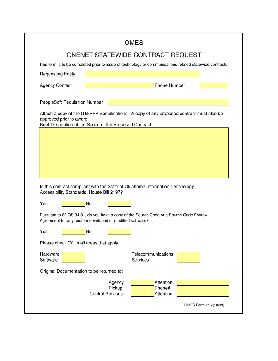 OMES Form 116 - Fill Out, Sign Online and Download Fillable PDF ...