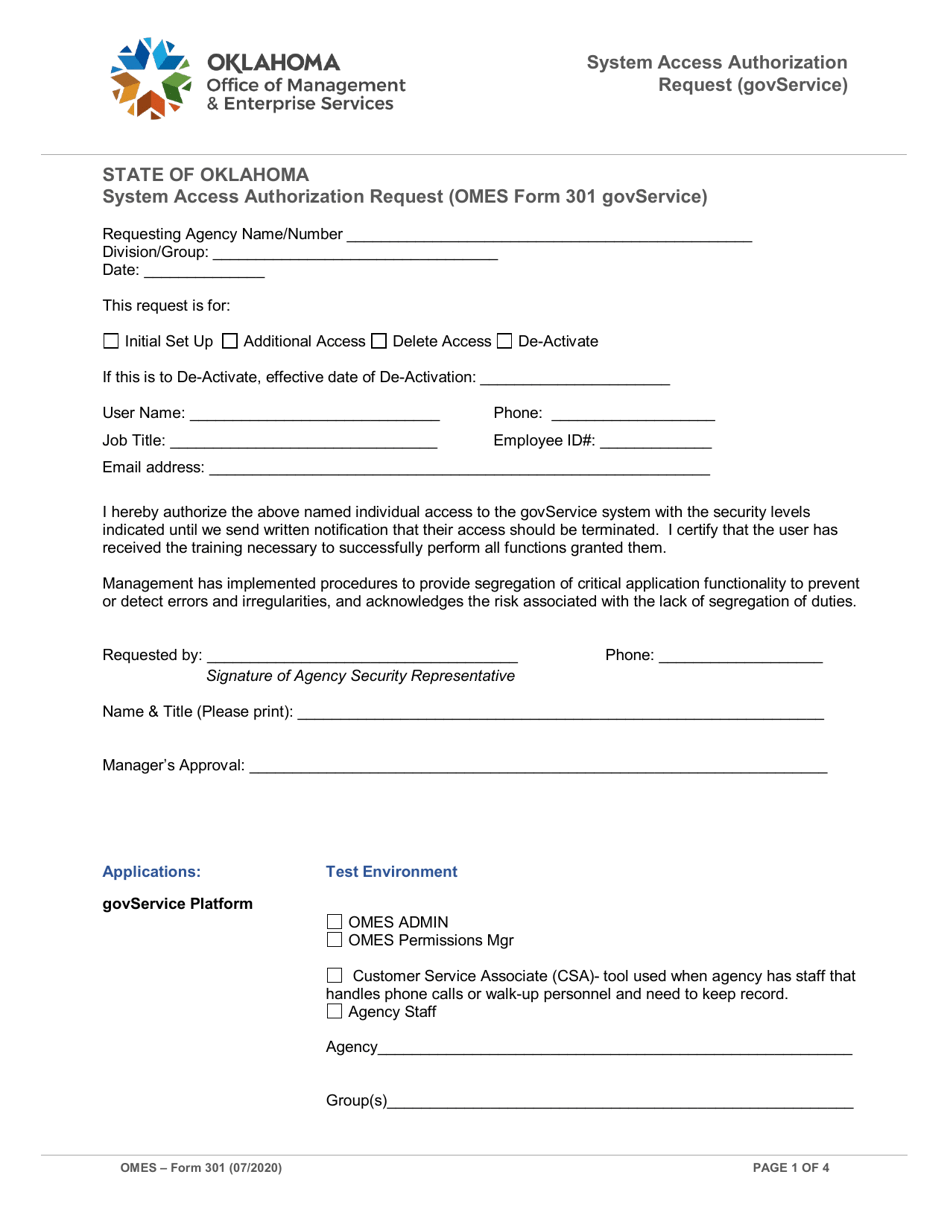 OMES Form 301 - Fill Out, Sign Online and Download Fillable PDF ...