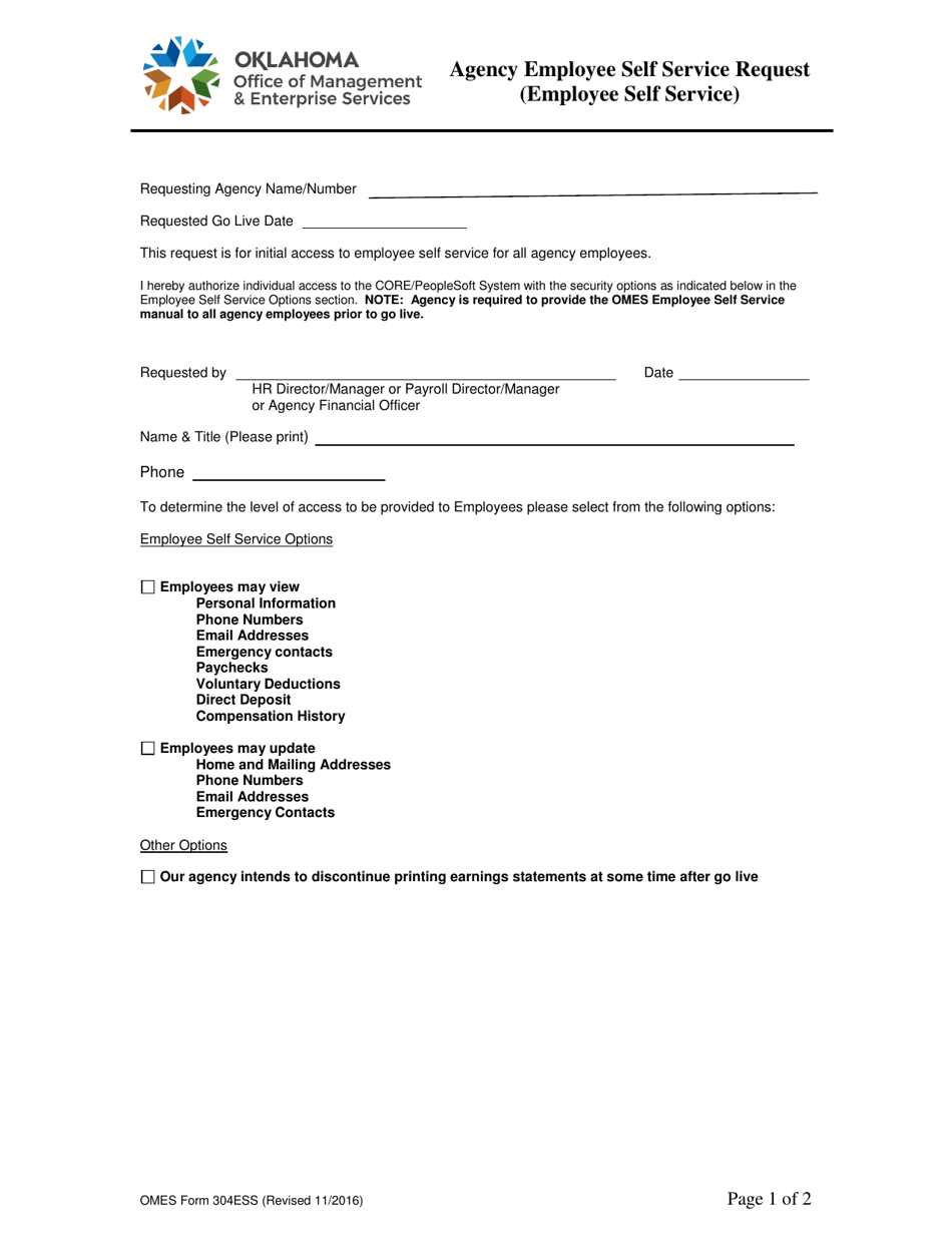 OMES Form 304ESS - Fill Out, Sign Online and Download Fillable PDF ...