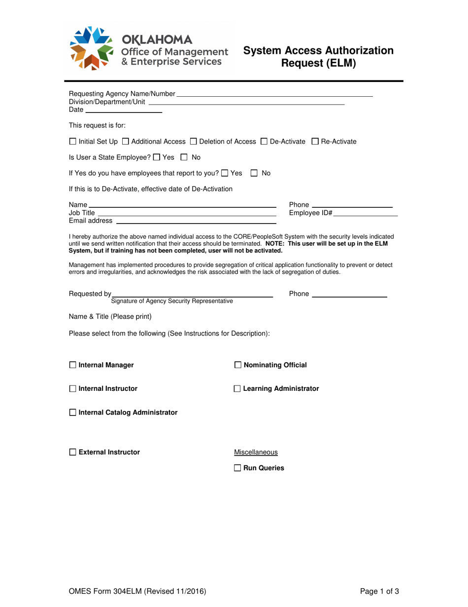 OMES Form 304ELM - Fill Out, Sign Online and Download Fillable PDF ...