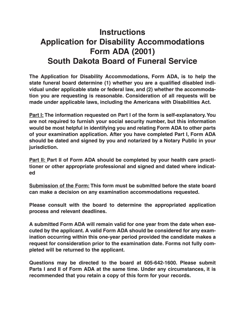Form ADA - Fill Out, Sign Online and Download Printable PDF, South ...