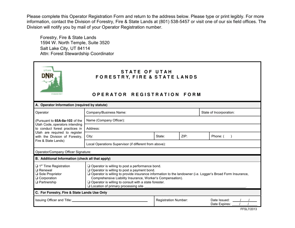 Utah Operator Registration Form - Fill Out, Sign Online and Download ...