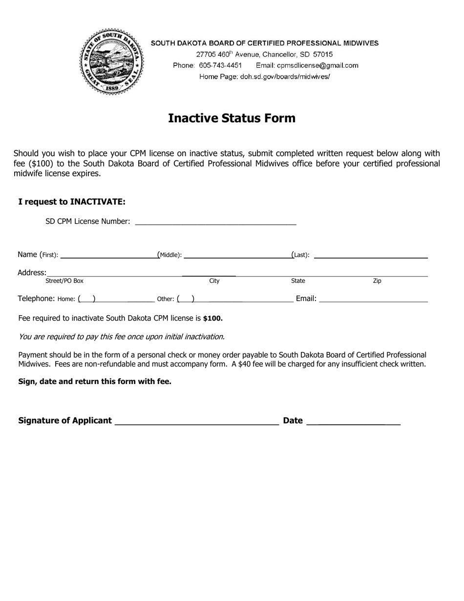 South Dakota Inactive Status Form - Fill Out, Sign Online and Download ...
