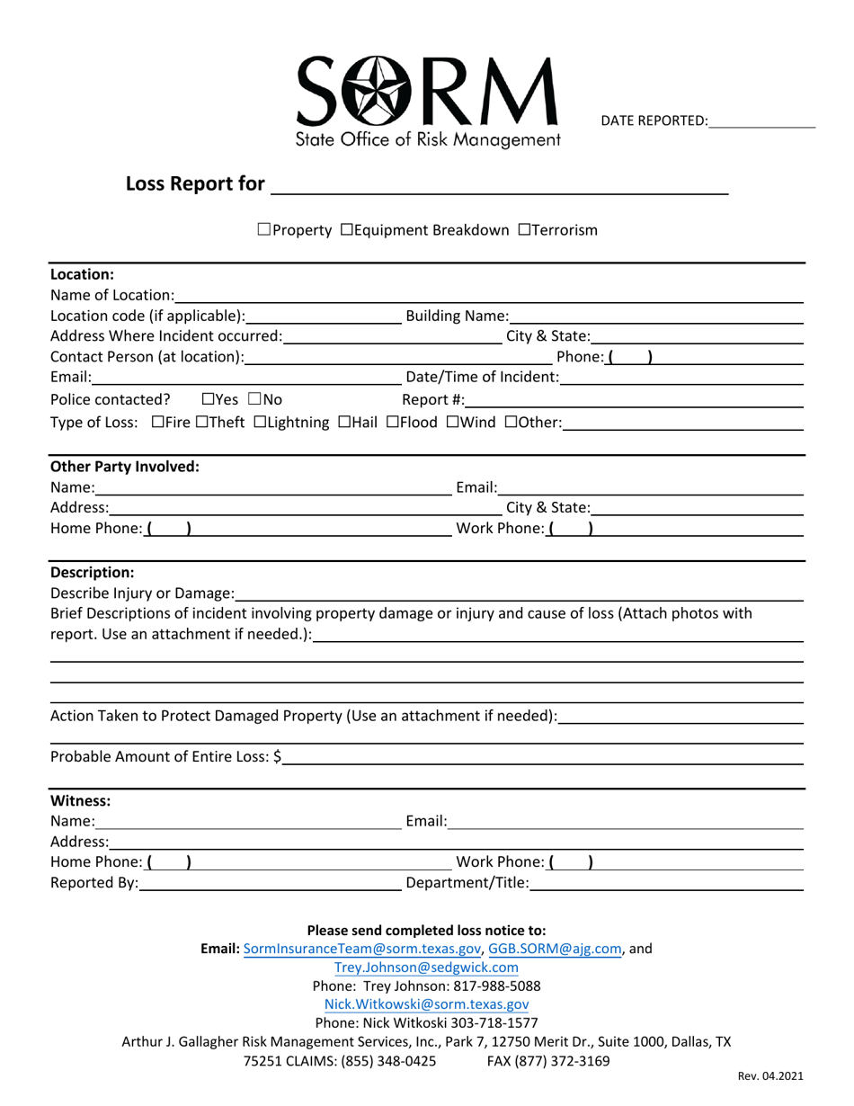 Texas Loss Report - Fill Out, Sign Online and Download PDF | Templateroller
