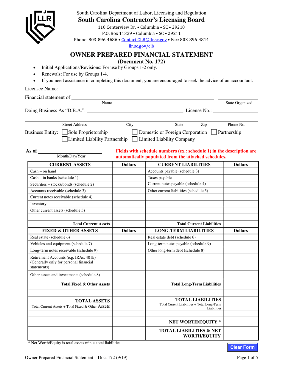 Form 172 - Fill Out, Sign Online and Download Fillable PDF, South ...