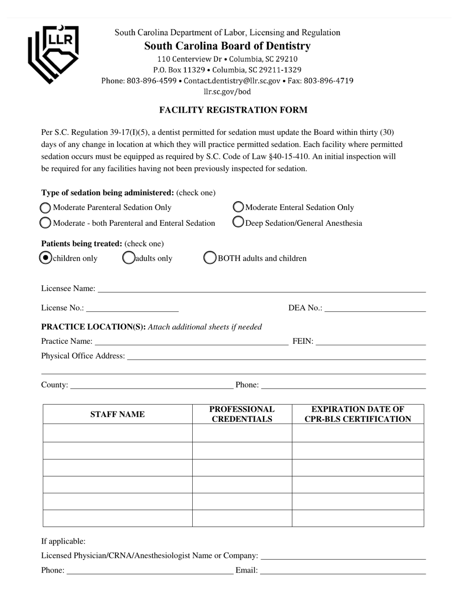 South Carolina Facility Registration Form - Fill Out, Sign Online and ...