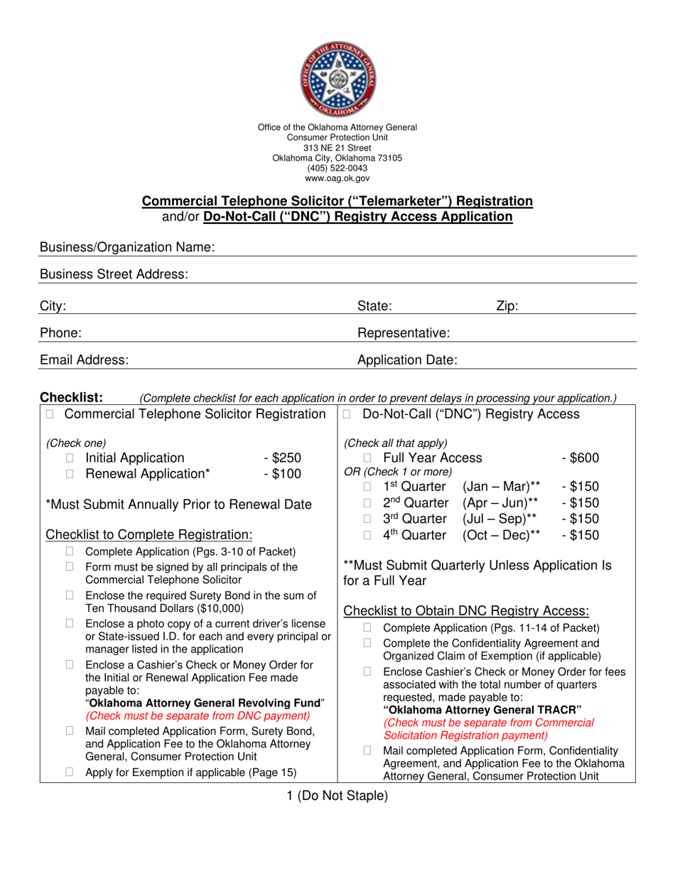 Oklahoma Commercial Telephone Solicitor ("telemarketer") Registration ...