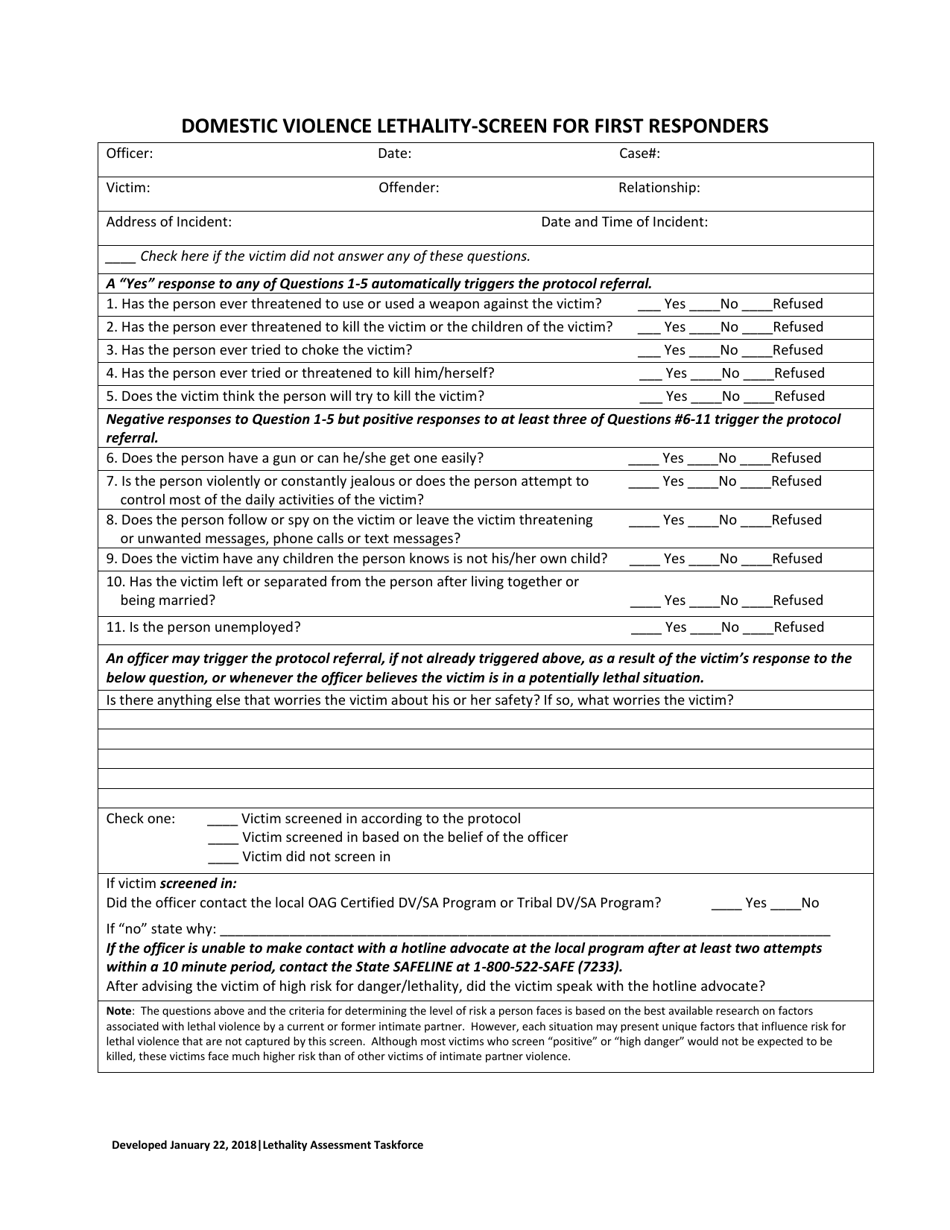 Oklahoma Domestic Violence Lethality-Screen for First Responders - Fill ...
