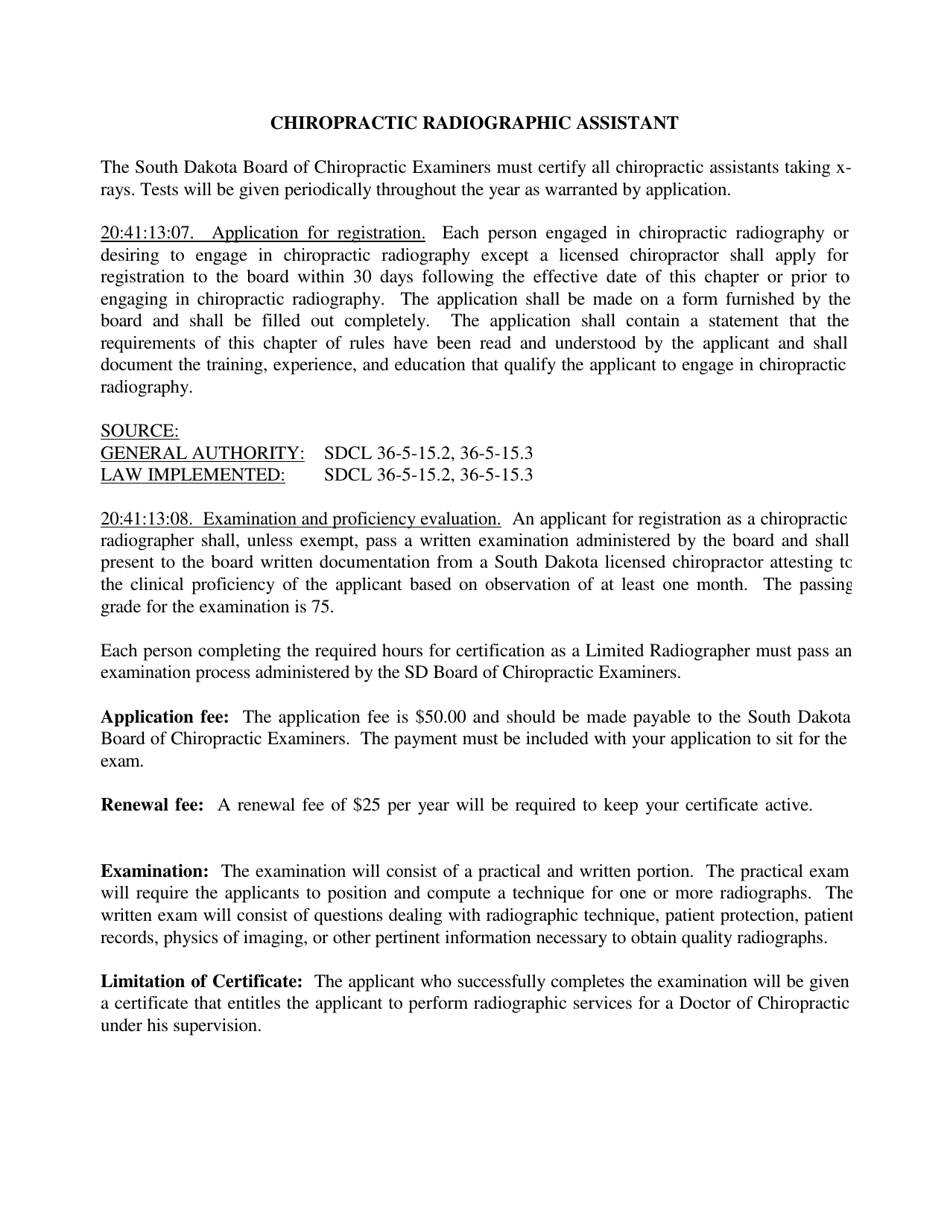 South Dakota Chiropractic Radiographic Assistant Application - Fill Out ...